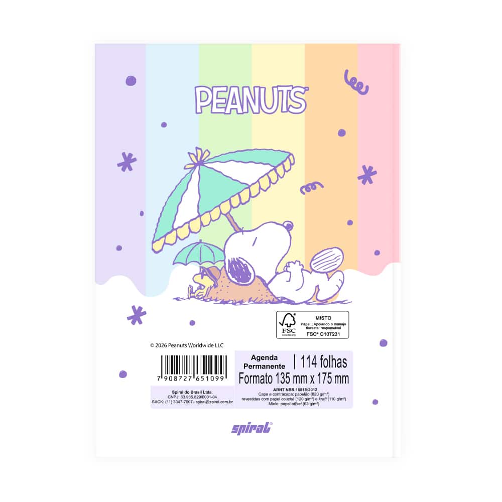 Agenda escolar permanente, Snoopy, 114 folhas, 2751099, Spiral Sno - PT ...