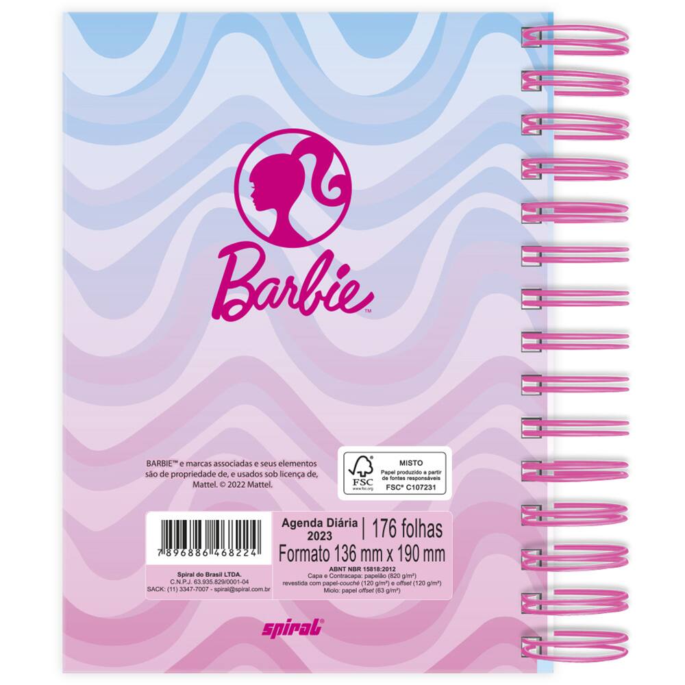 Agenda diária Barbie 2023, 176 folhas, 2368224, Spiral Brb - PT 1 UN ...