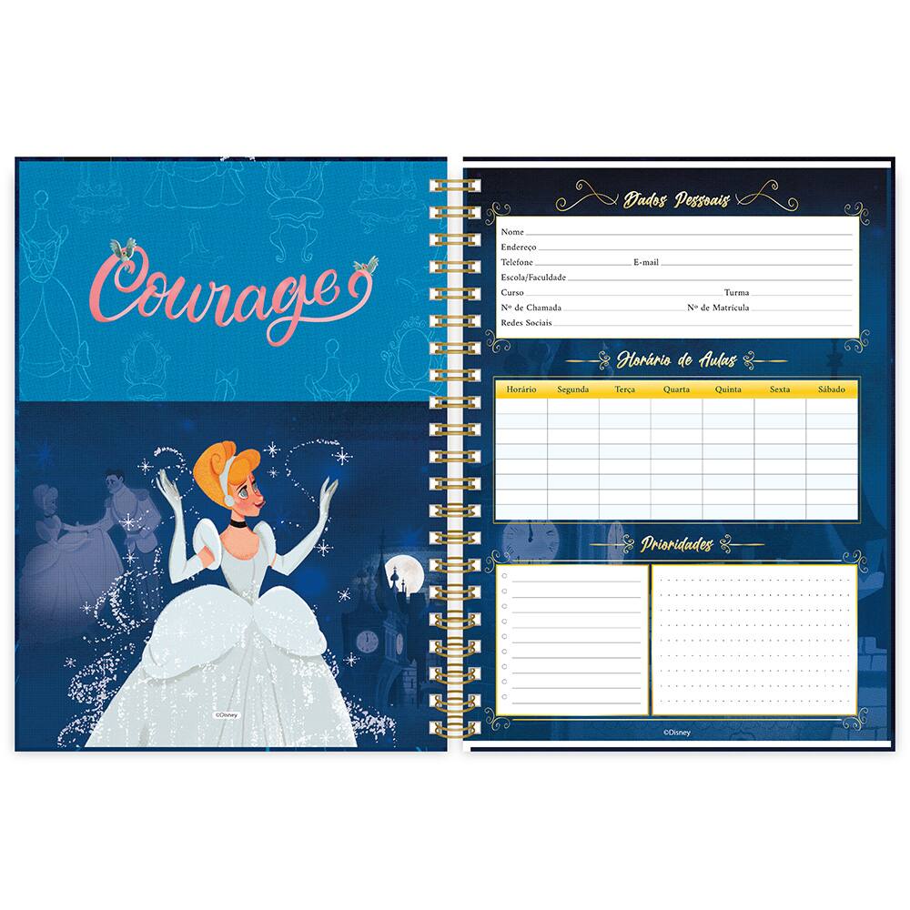 Caderno universitário capa dura 1x1 80 folhas, Disney Princesas, Spiral ...