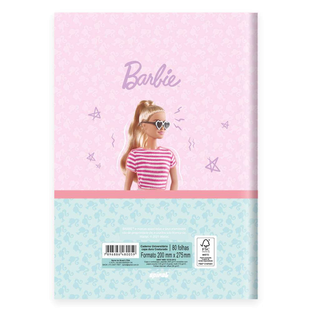 Caderno Universitário Capa Dura Costurado 80 folhas, Barbie, Spiral ...