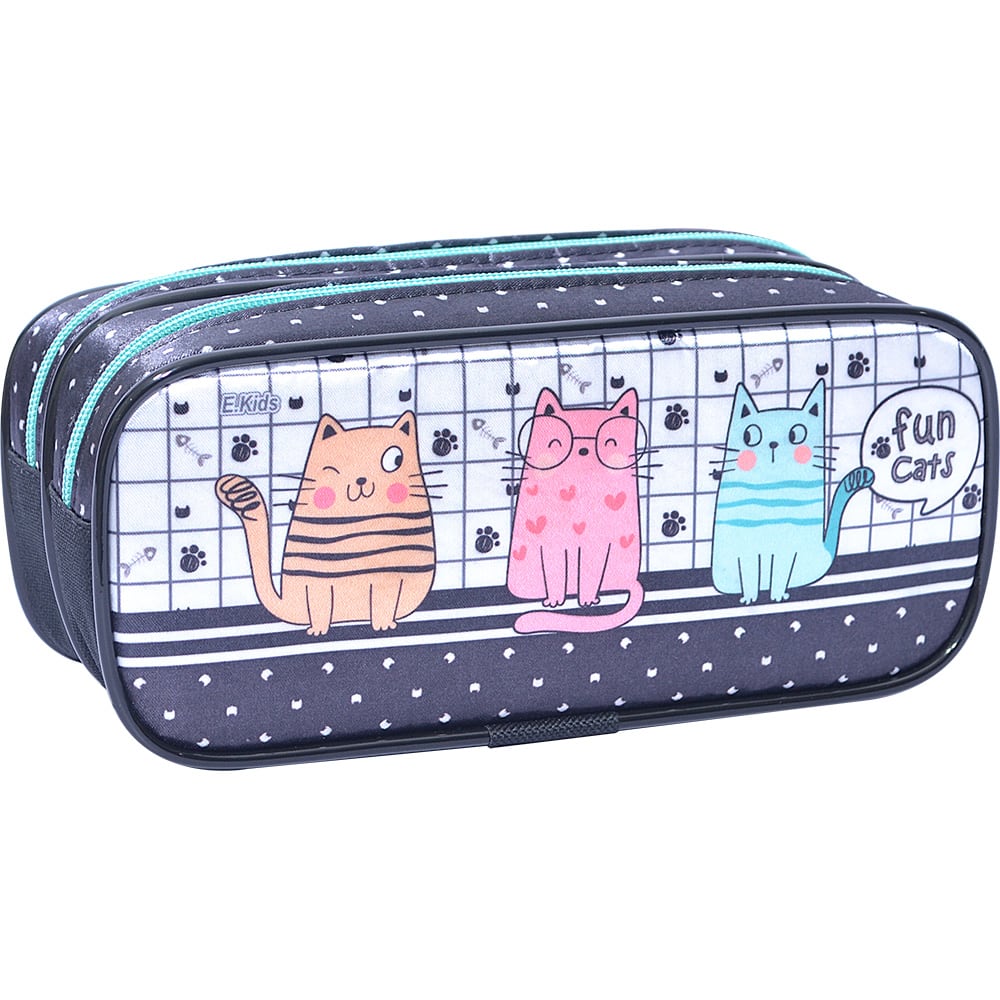 Estojo escolar duplo em poliéster, Fun Cats, 4211, Estojos Kids PT 1 UN ...