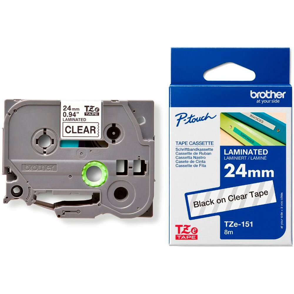 Fita para rotulador Brother TZe, 24mm x 8m, Preto, Escrita preta ...