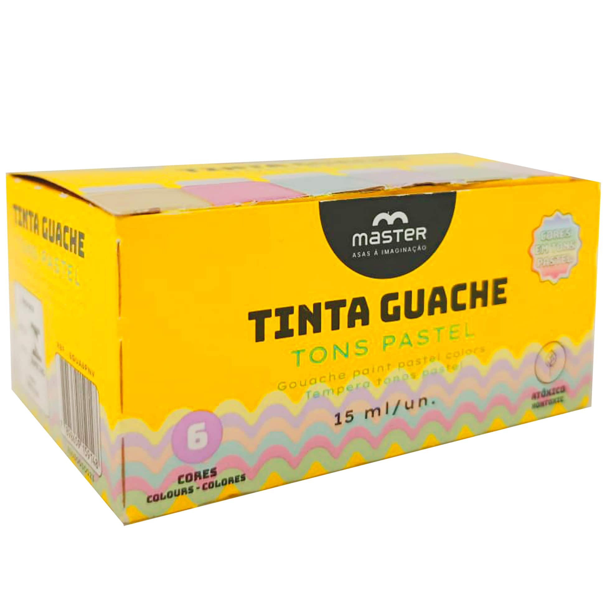 Tinta Guache, 15ml, 6 Cores Pastel, Master - CX 1 UN - Escolar - Kalunga