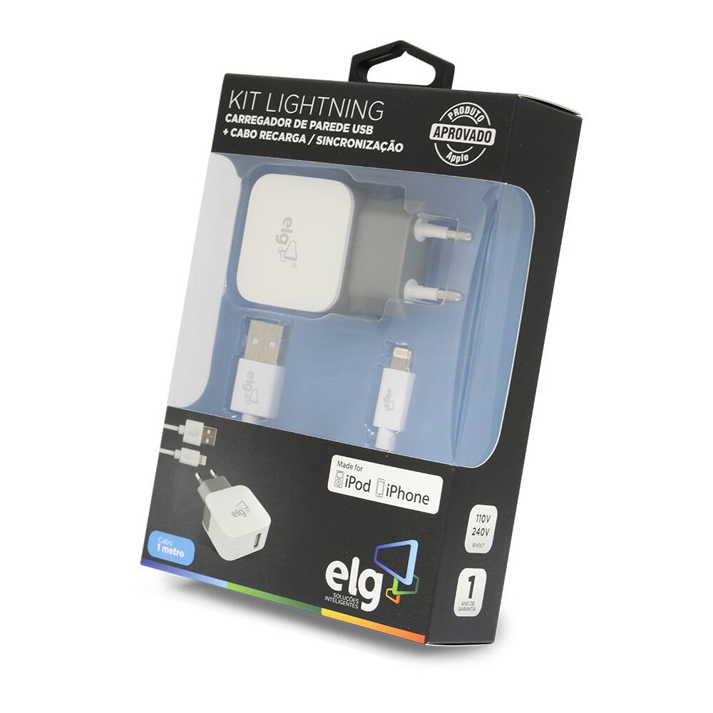 Carregador de tomada c/1 porta USB bivolt + cabo Lightning KT810WC ... Carregador de tomada c/1 porta USB bivolt + cabo Lightning KT810WC ...