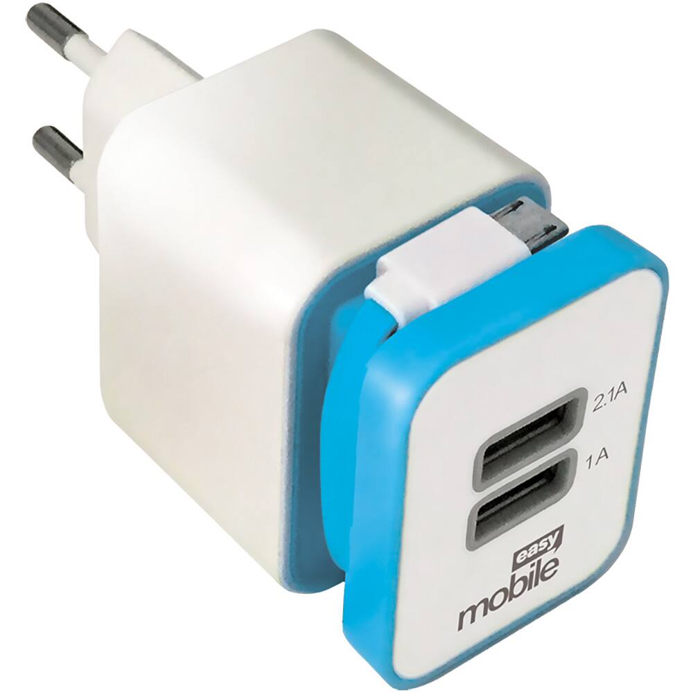 Carregador de tomada c/ 2 porta USB c/ micro USB azul Easy Mobile BT 1 ... Carregador de tomada c/ 2 porta USB c/ micro USB azul Easy Mobile BT 1 ...