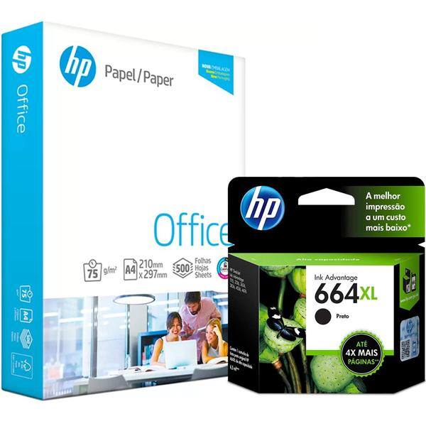 Cartucho HP 664XL preto F6V31AB HP + Papel sulfite Office A4, 75g ...